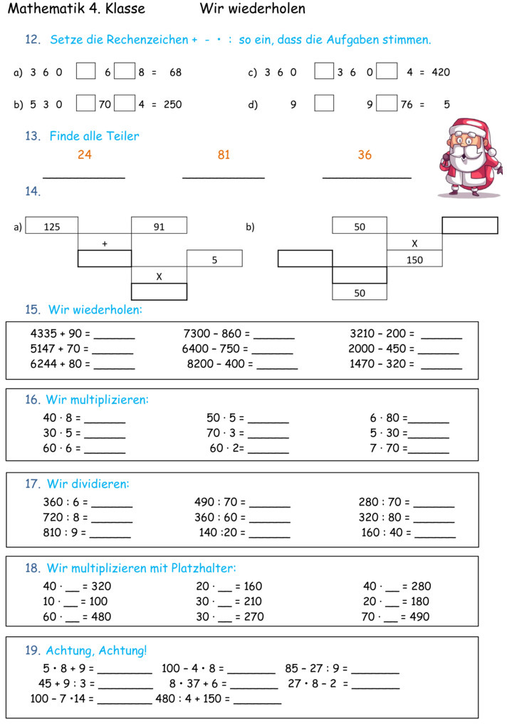 Übungsblatt zu 1. Halbjahr gemischt [Mathe 4. Klasse]