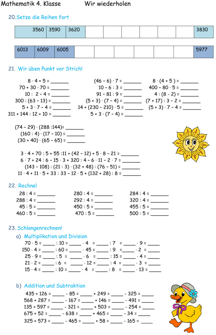 Übungsblatt zu 1. Halbjahr gemischt [Mathe 4. Klasse]