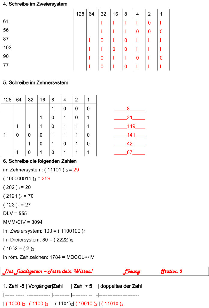 Übungsblatt zu Zahlensysteme