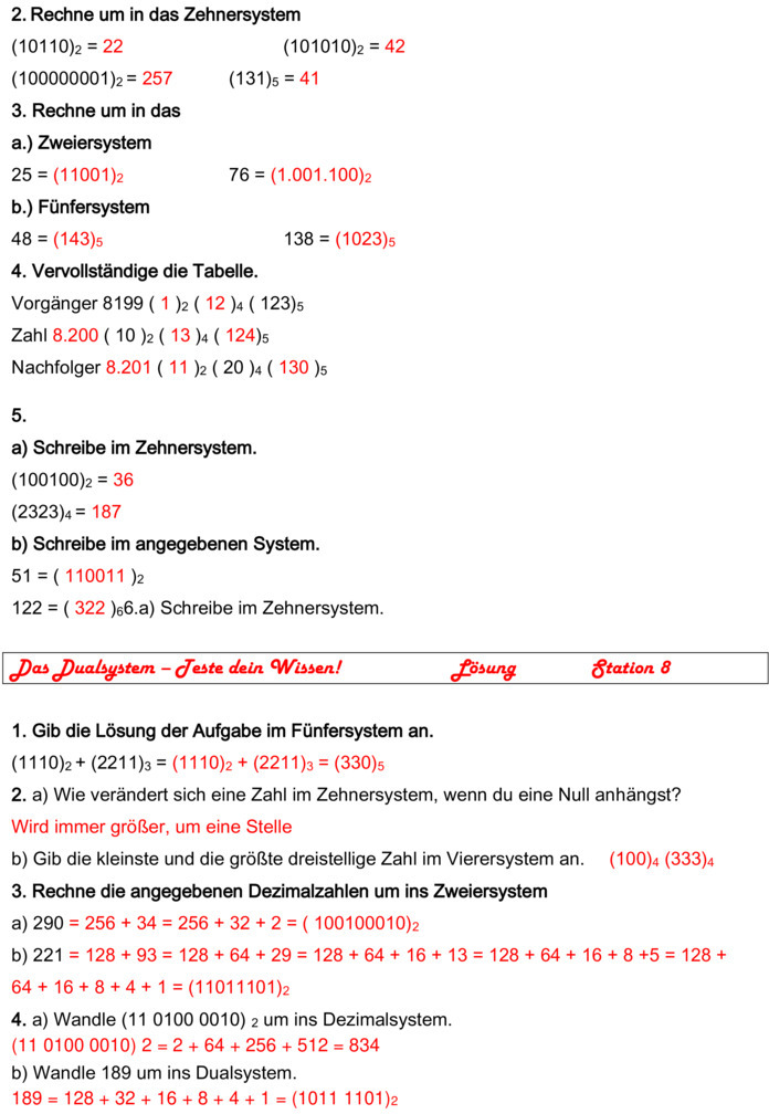 Übungsblatt zu Zahlensysteme
