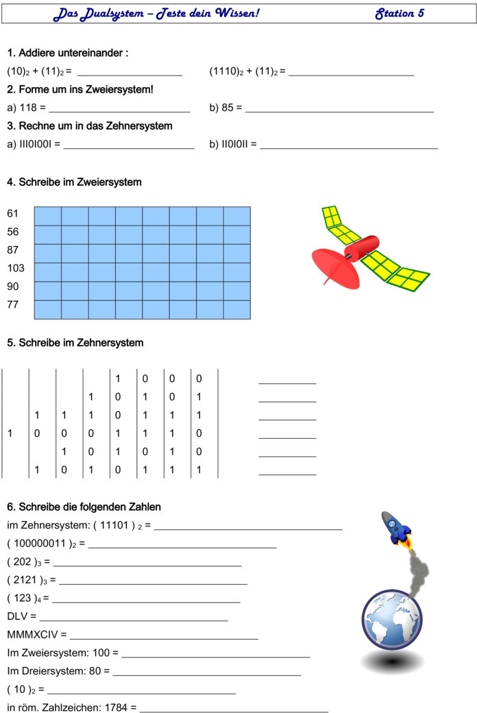 Übungsblatt zu Zahlensysteme