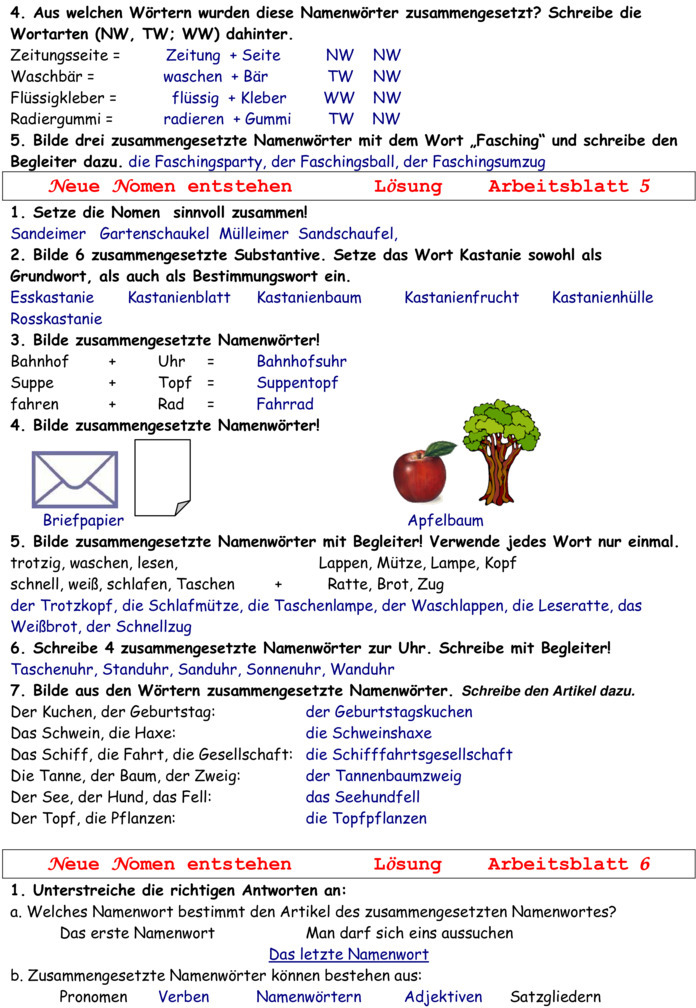 Übungsblatt zu Zusammengesetzte Nomen