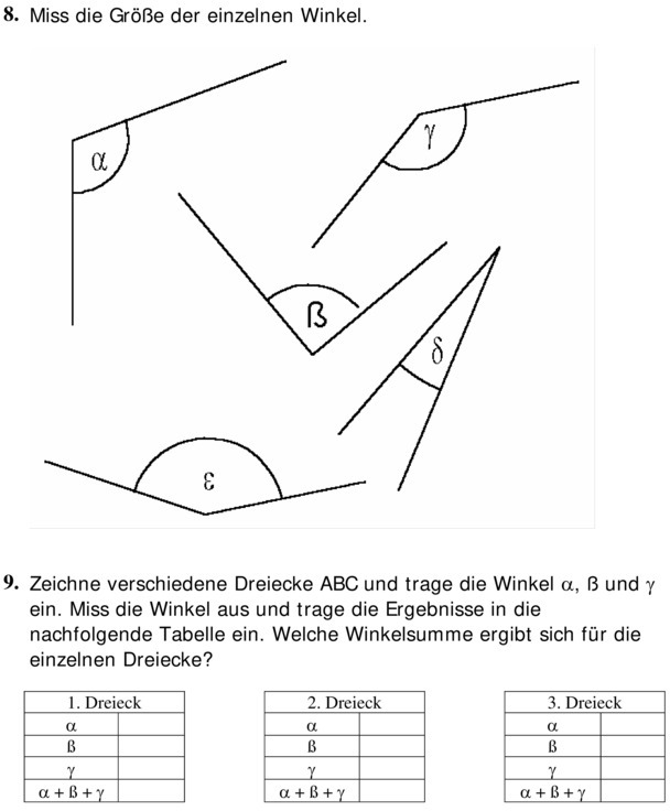 Übungsblatt zu Winkel