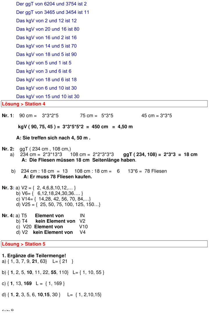Übungsblatt zu Teiler und Vielfache