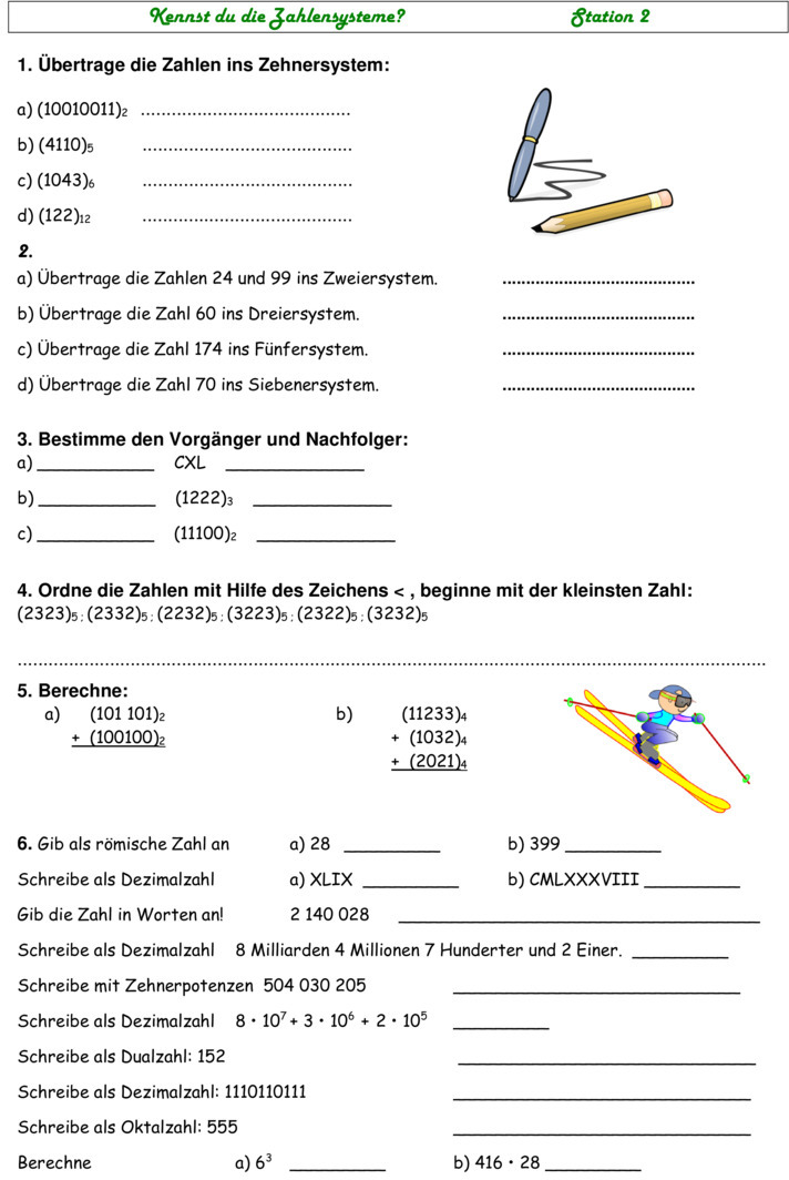 Übungsblatt zu Zahlensysteme