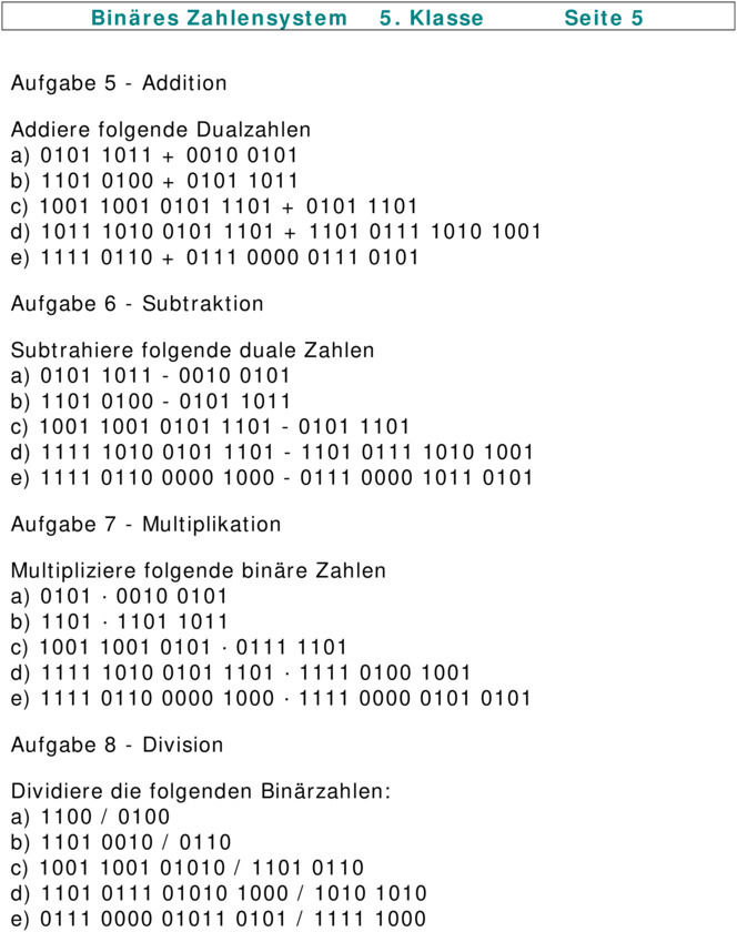 Übungsblatt zu Zahlensysteme