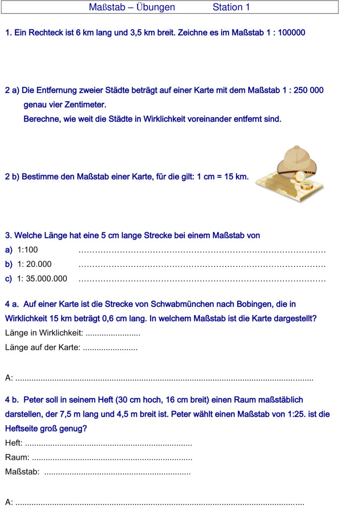 Übungsblatt zu Maßstab