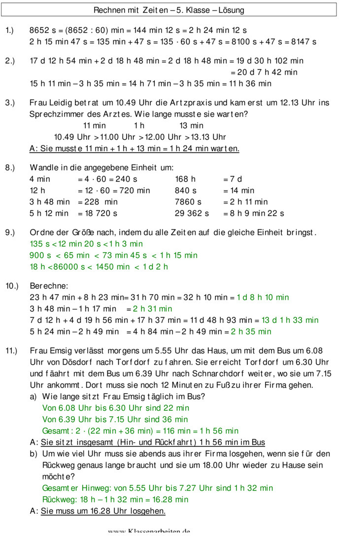 Übungsblatt zu Zeit