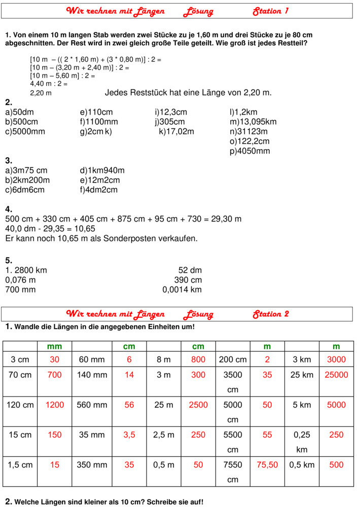 Übungsblatt zu Längen