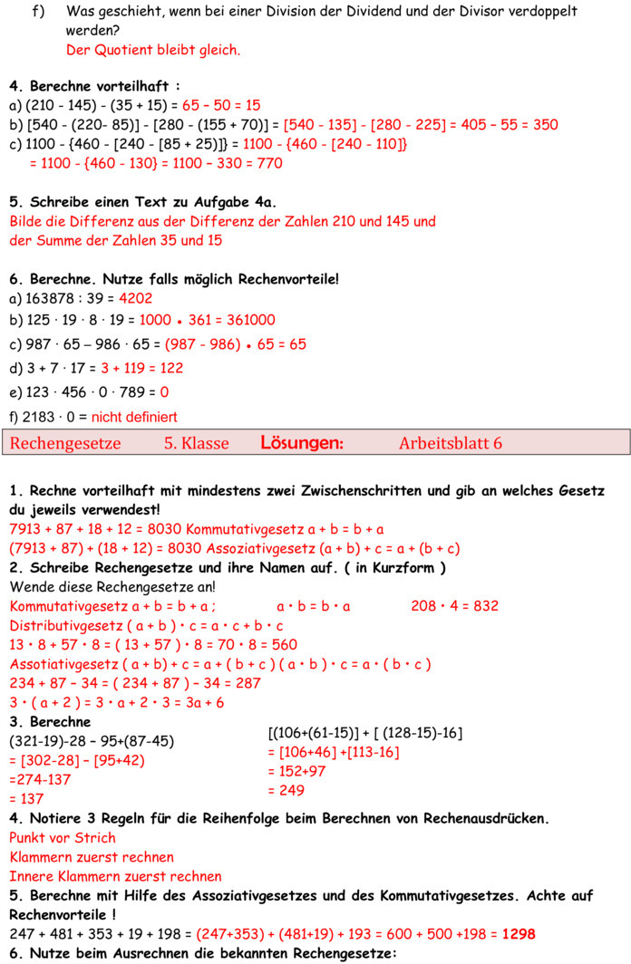 Übungsblatt zu Rechengesetze