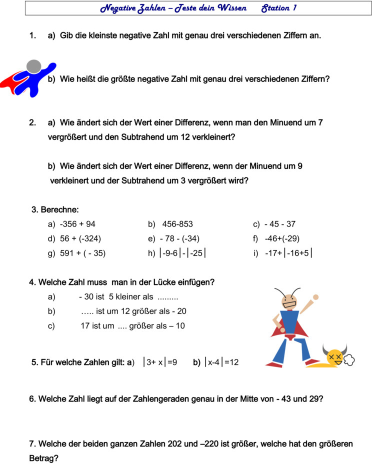 Übungsblatt zu Ganze Zahlen