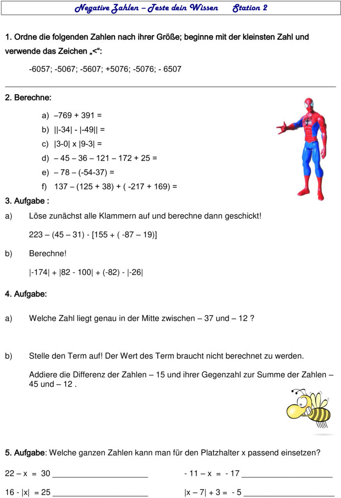 Übungsblatt zu Ganze Zahlen