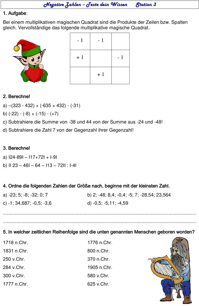 Übungsblatt zu Ganze Zahlen