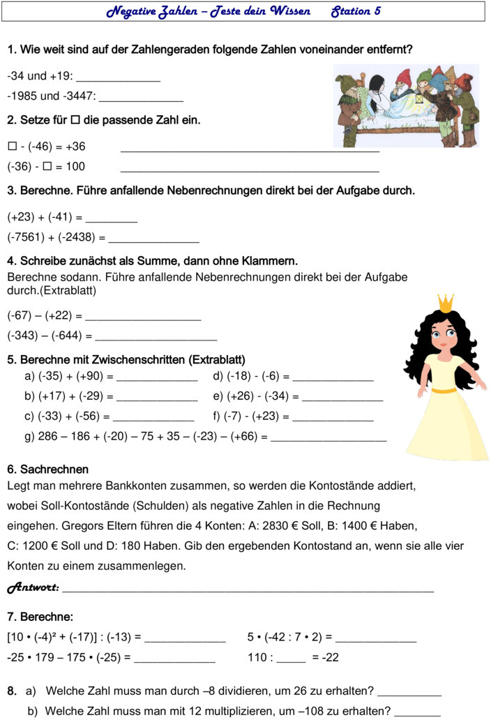 Übungsblatt zu Ganze Zahlen