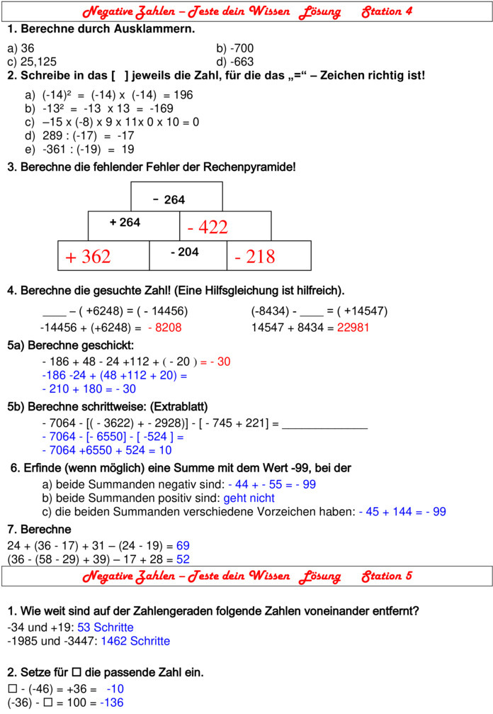 Übungsblatt zu Ganze Zahlen