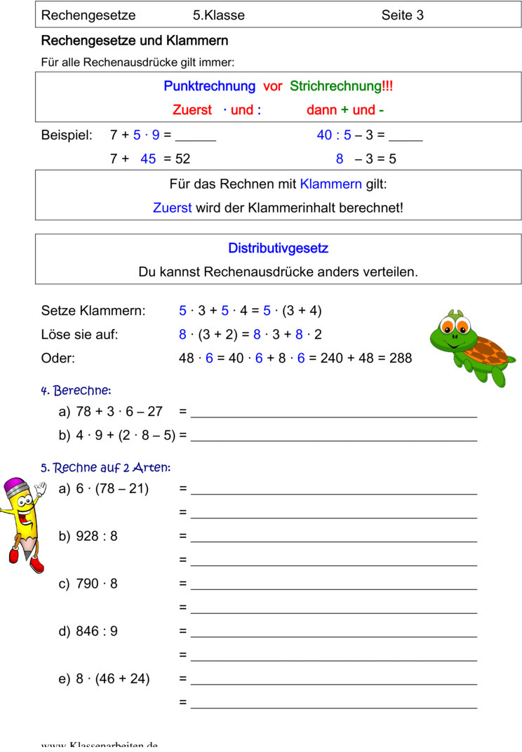 Übungsblatt zu Rechengesetze