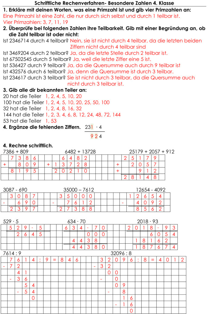 Klassenarbeit zu Teiler und Vielfache