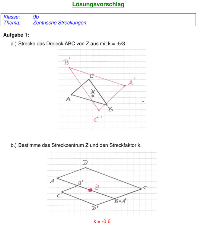Klassenarbeit zu Zentrische Streckung