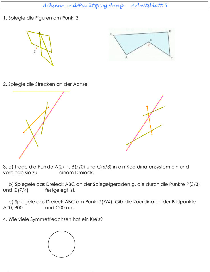 Übungsblatt zu Geometrie [6. Klasse]