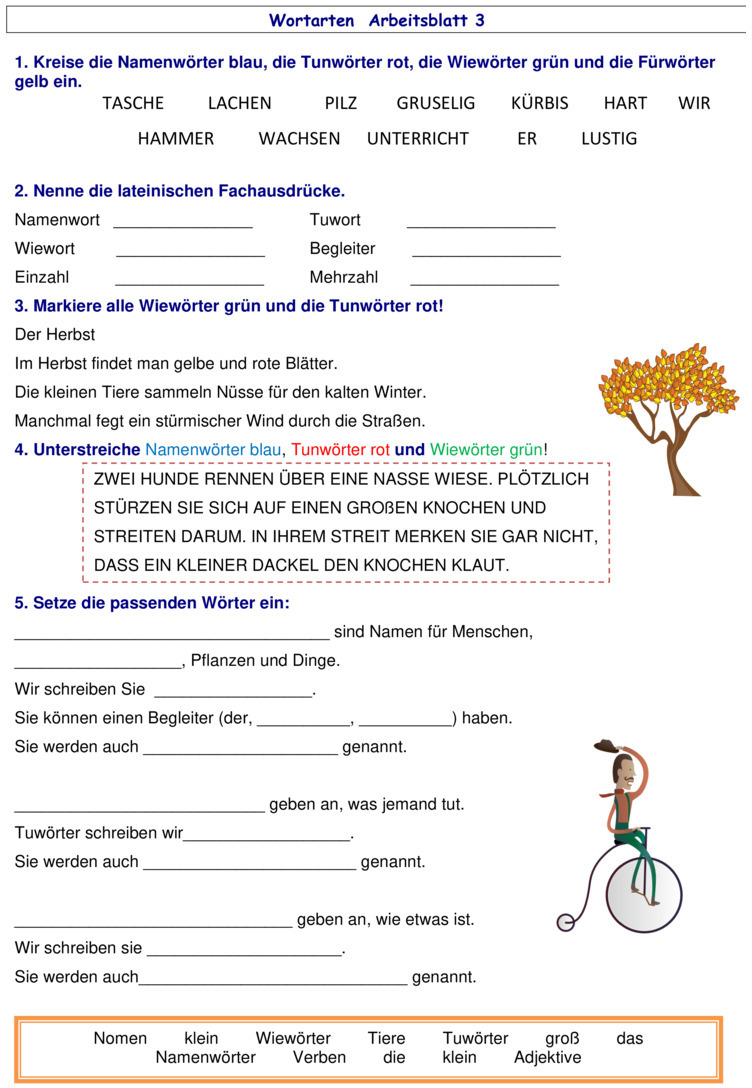 Übungsblatt zu Wortarten Übungsblatt zu Wortarten