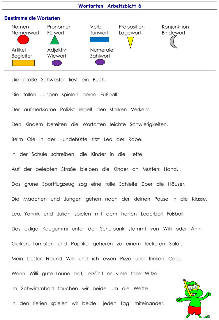 Übungsblatt zu Wortarten