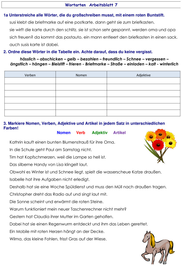 Übungsblatt zu Wortarten Übungsblatt zu Wortarten