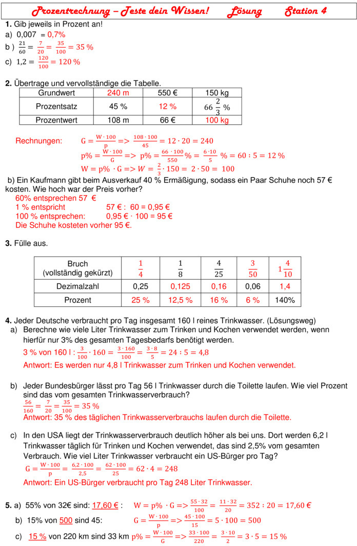 Arbeitsblatter Mathe Klasse 5 Prozentrechnung