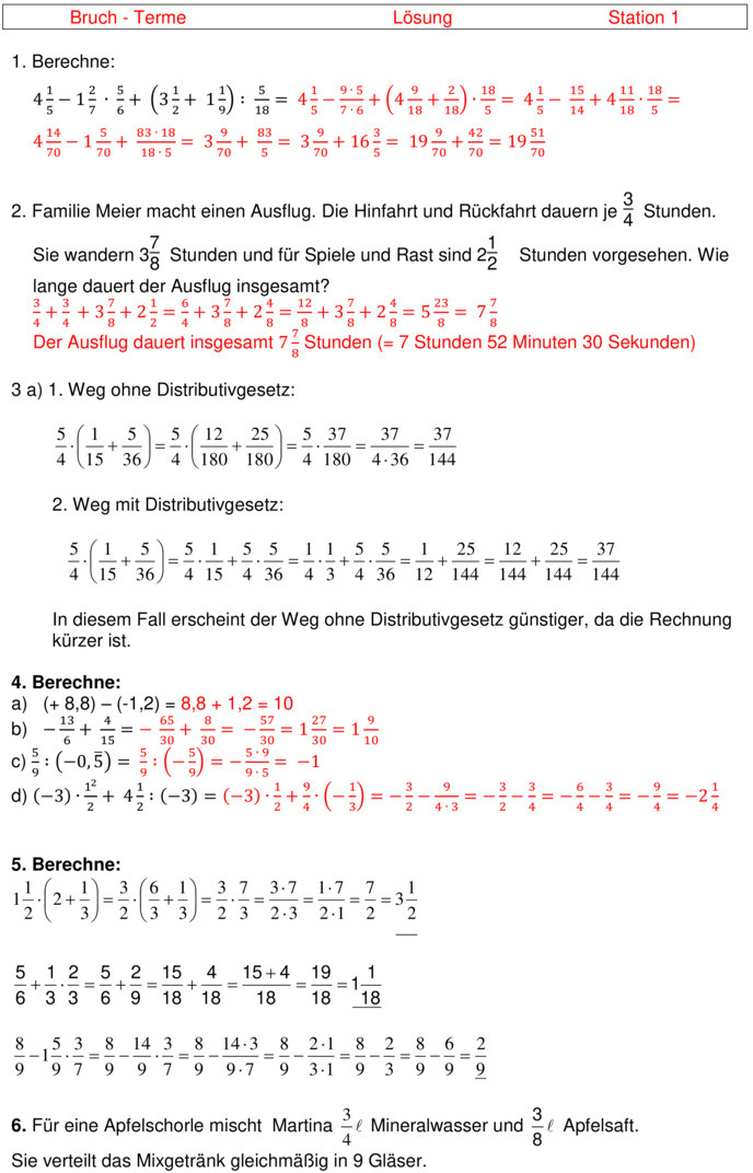 Übungsblatt zu Bruchterme
