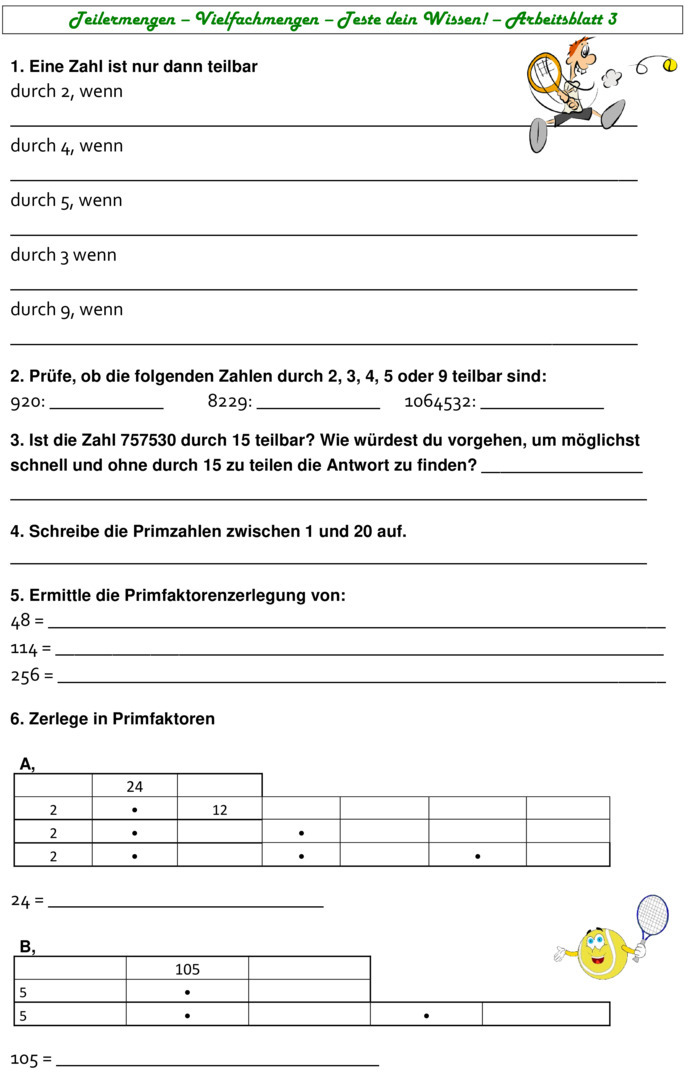 Übungsblatt zu Teiler und Vielfache