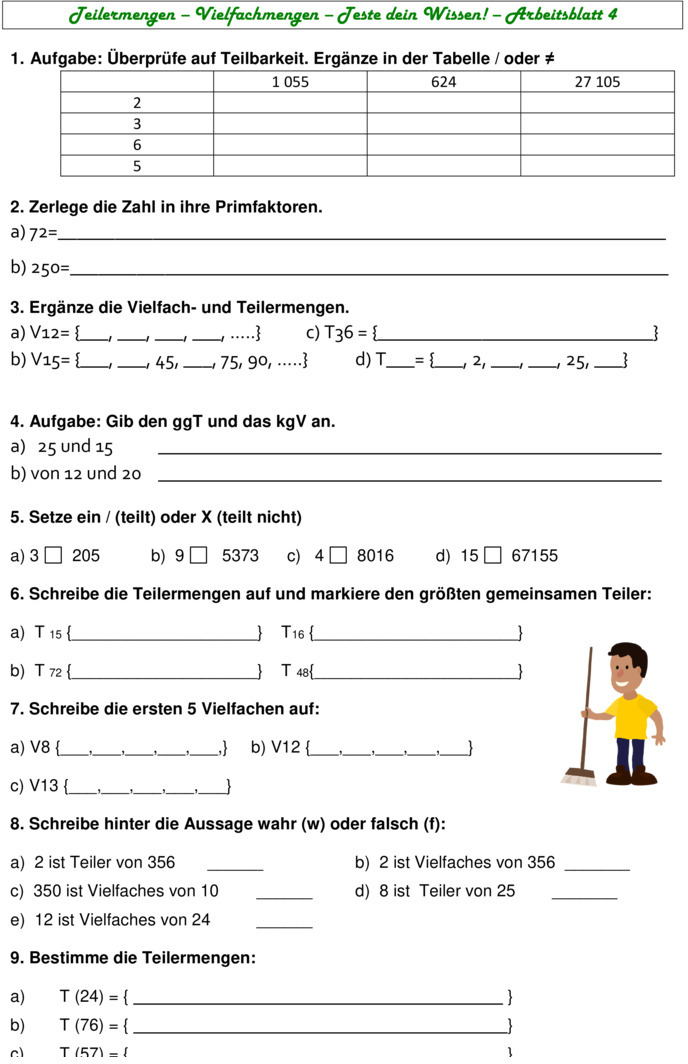 Übungsblatt zu Teiler und Vielfache