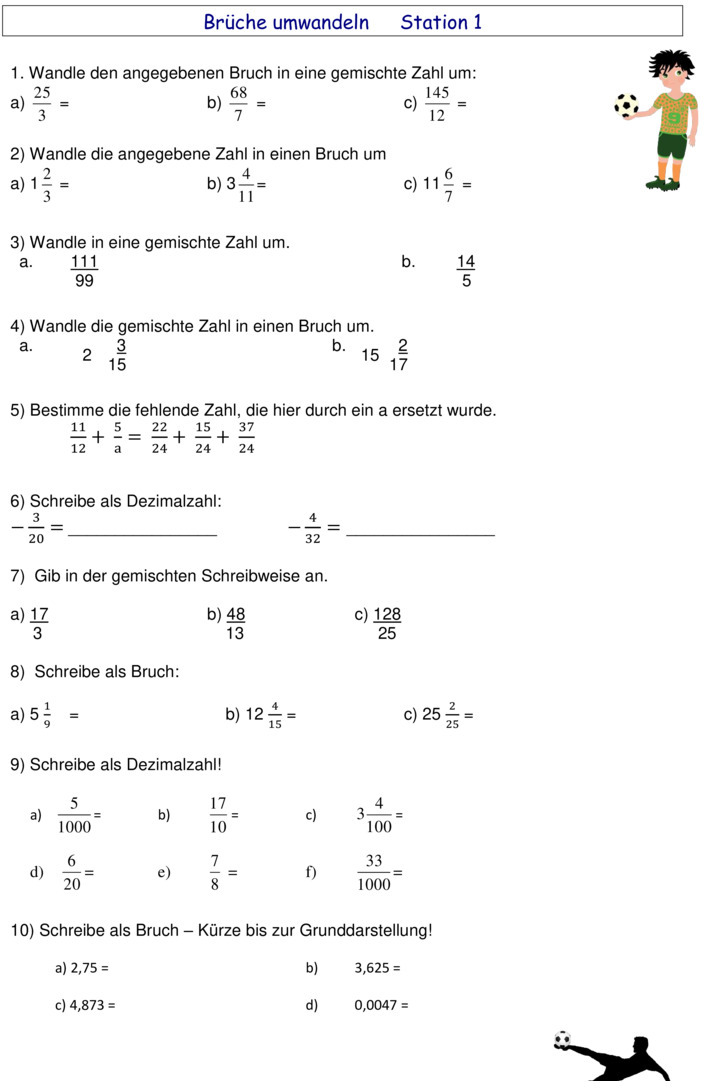 Übungsblatt zu Bruchzahlen