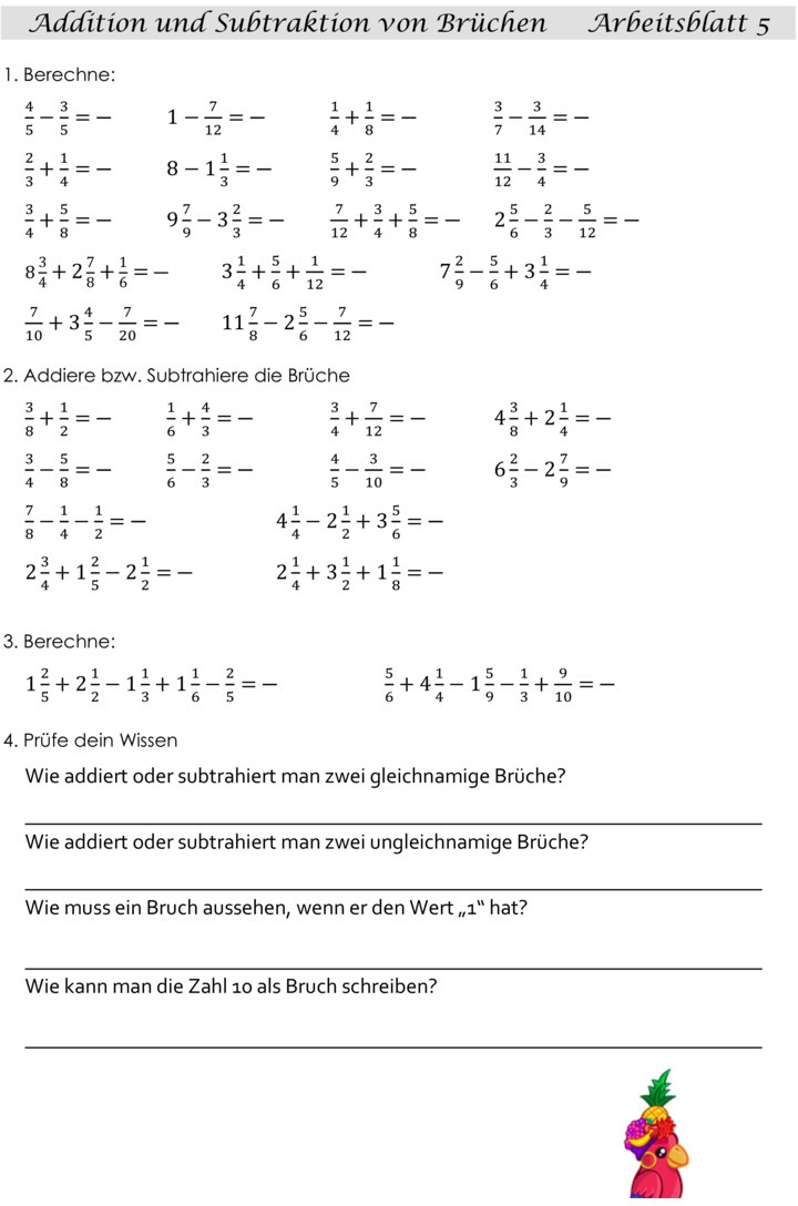 Übungsblatt zu Bruchrechnen