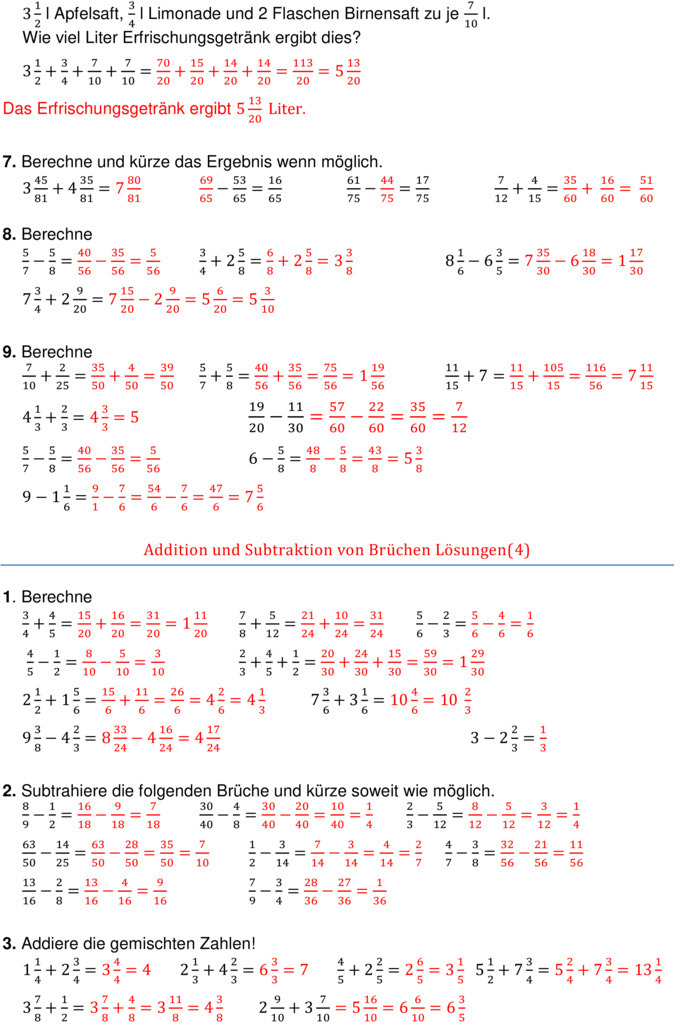 Übungsblatt zu Bruchrechnen