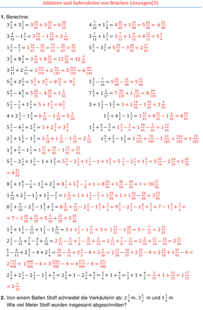 Übungsblatt zu Bruchrechnen