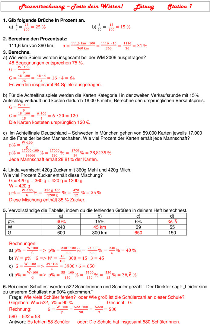 Übungsblatt zu Prozentrechnung