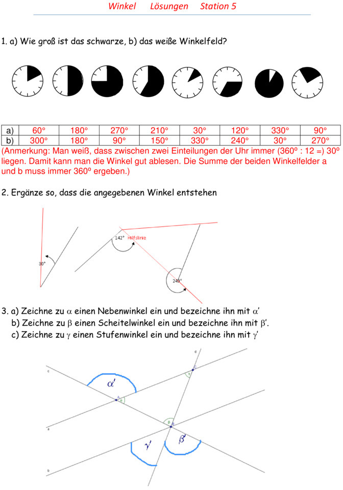 Übungsblatt zu Winkel