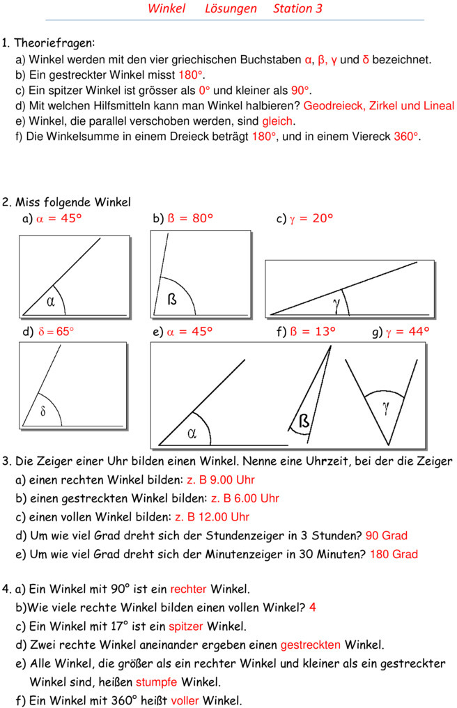 Übungsblatt zu Winkel