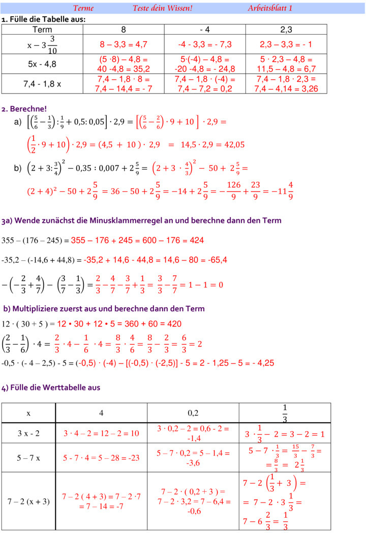 Übungsblatt zu Bruchterme