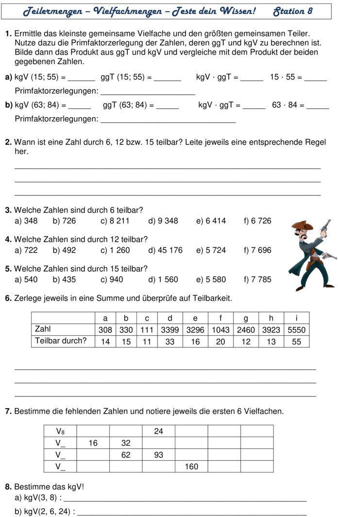 Übungsblatt zu Teiler und Vielfache