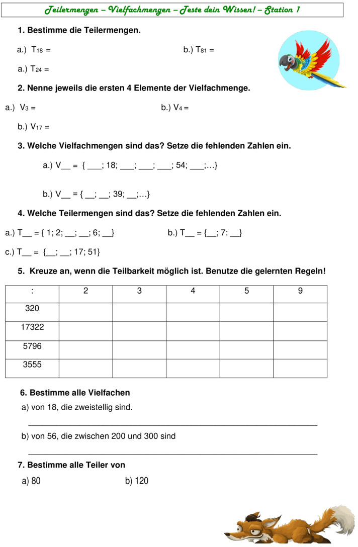 Übungsblatt zu Teiler und Vielfache