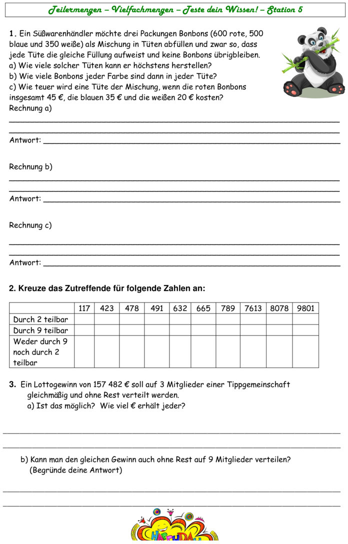 Übungsblatt zu Teiler und Vielfache