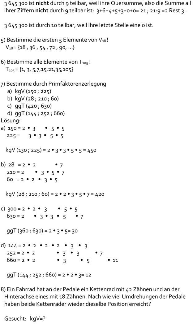 Übungsblatt zu Teiler und Vielfache