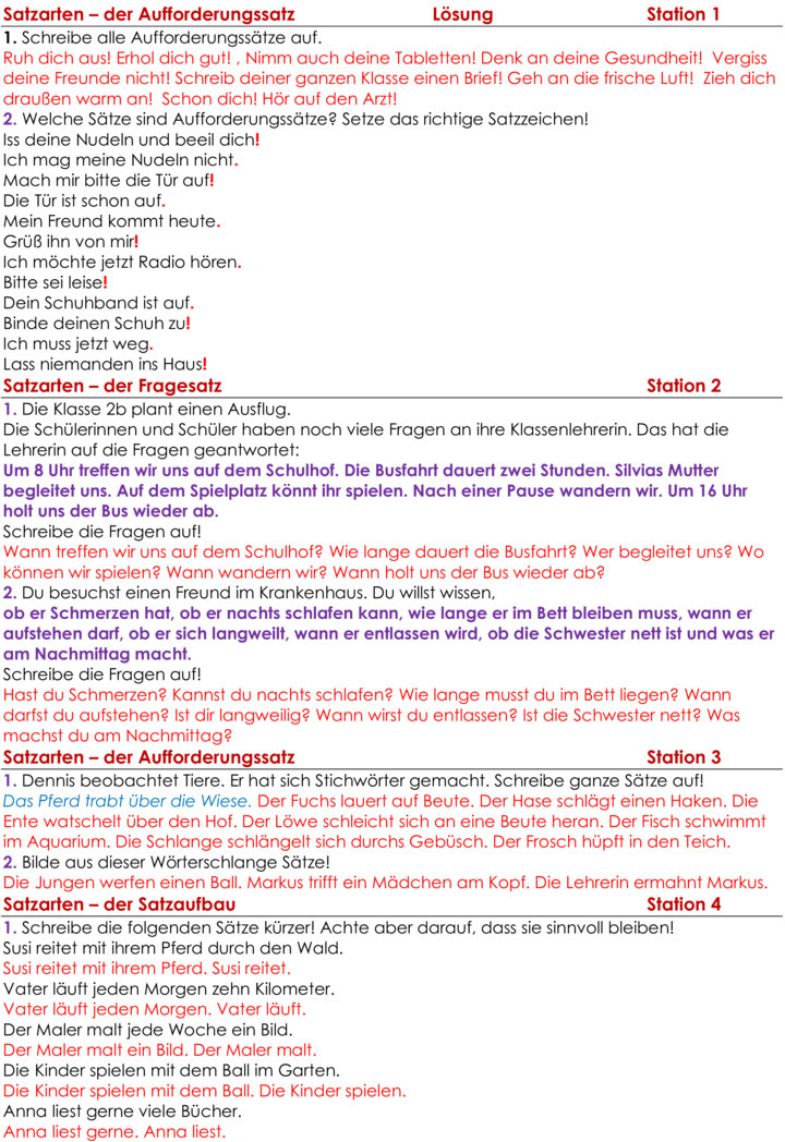 Übungsblatt zu Satzarten und Satzzeichen