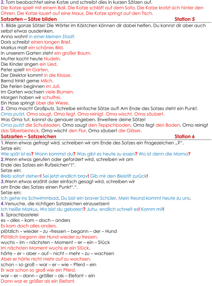 Übungsblatt zu Satzarten und Satzzeichen