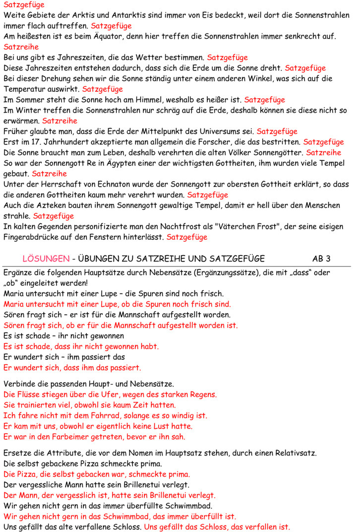 Übungsblatt zu Satzlehre