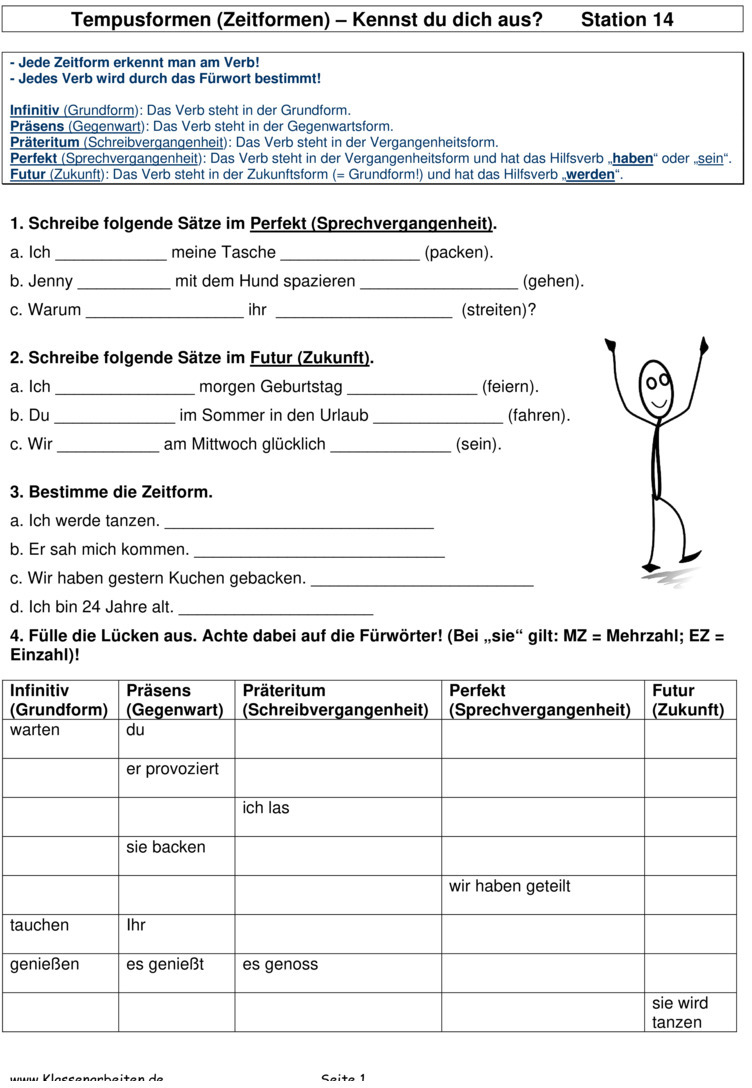 Übungsblatt zu Zeitformen