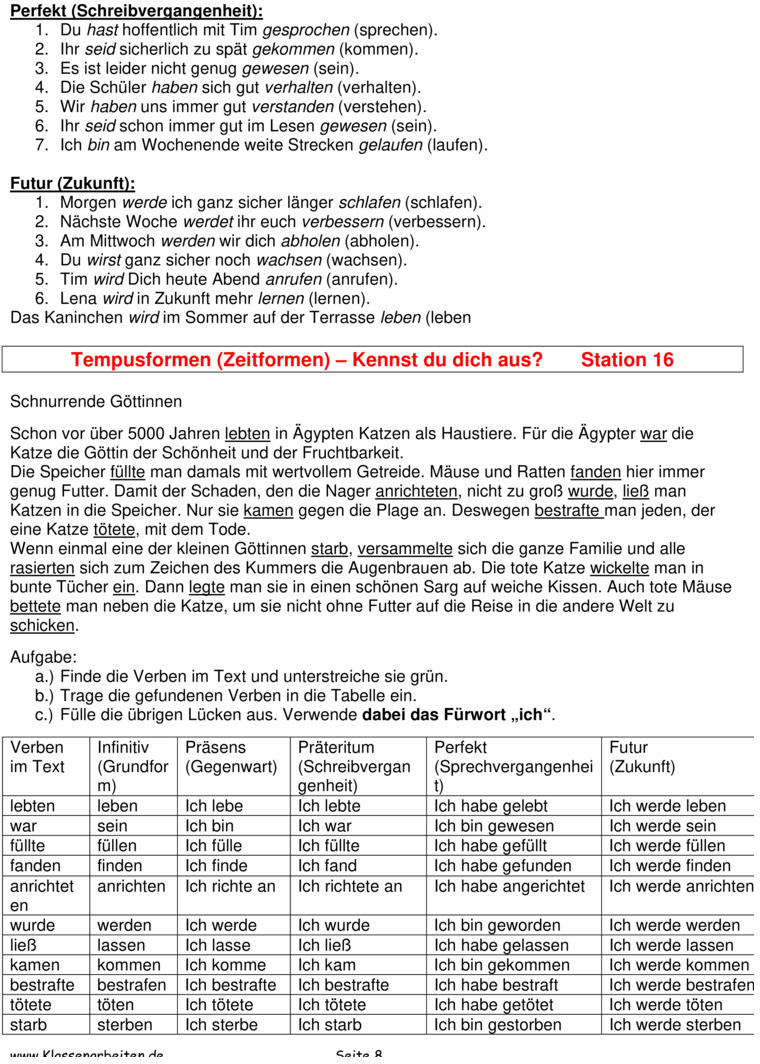 Übungsblatt zu Zeitformen