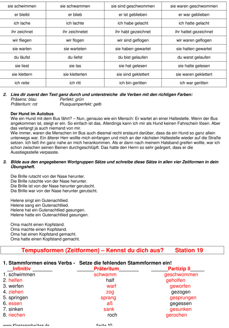 Übungsblatt zu Zeitformen