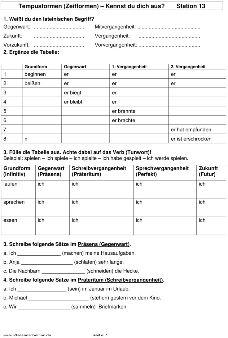 Übungsblatt zu Zeitformen