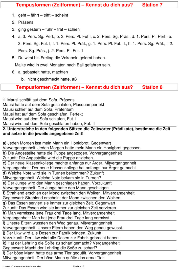 Übungsblatt zu Zeitformen